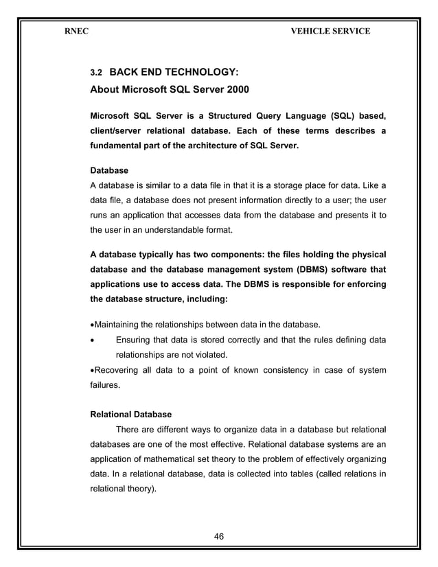 Online vehicle service center management system project report | PDF