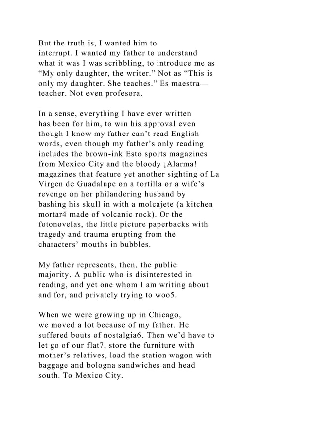 Only Daughter Sandra Cisneros from Latina Womens Voic.docx ...