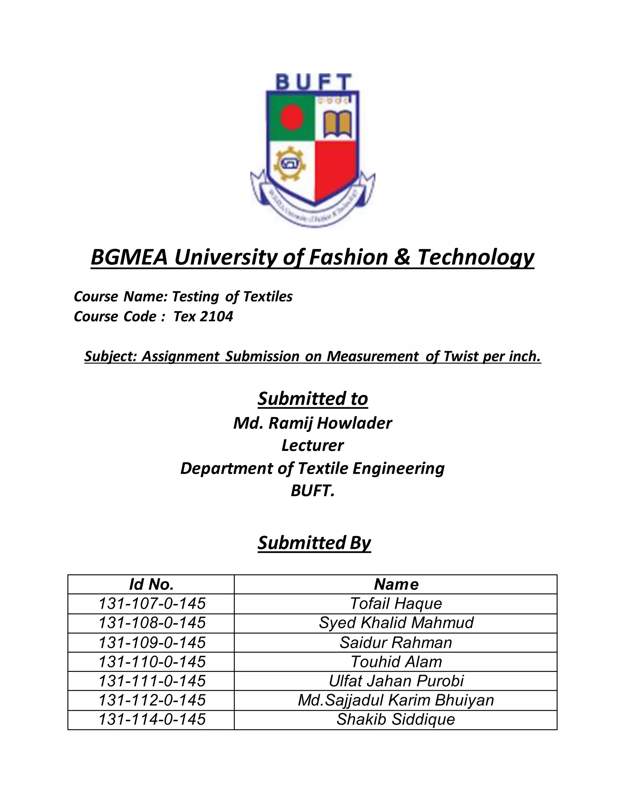 On measurement of twist per inch. | DOCX