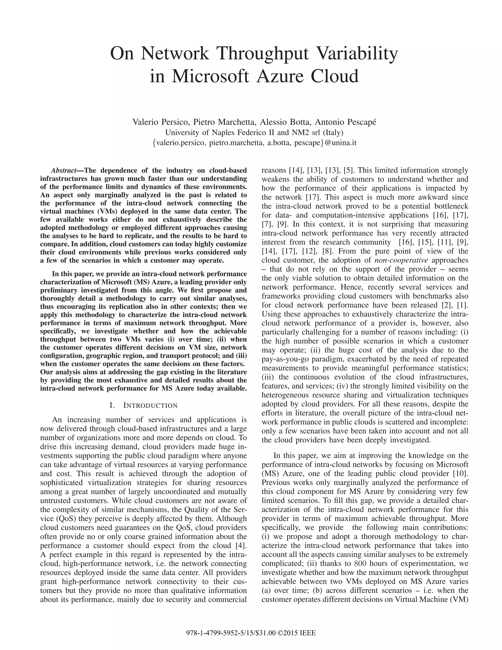 On network throughput variability in microsoft azure cloud | PDF