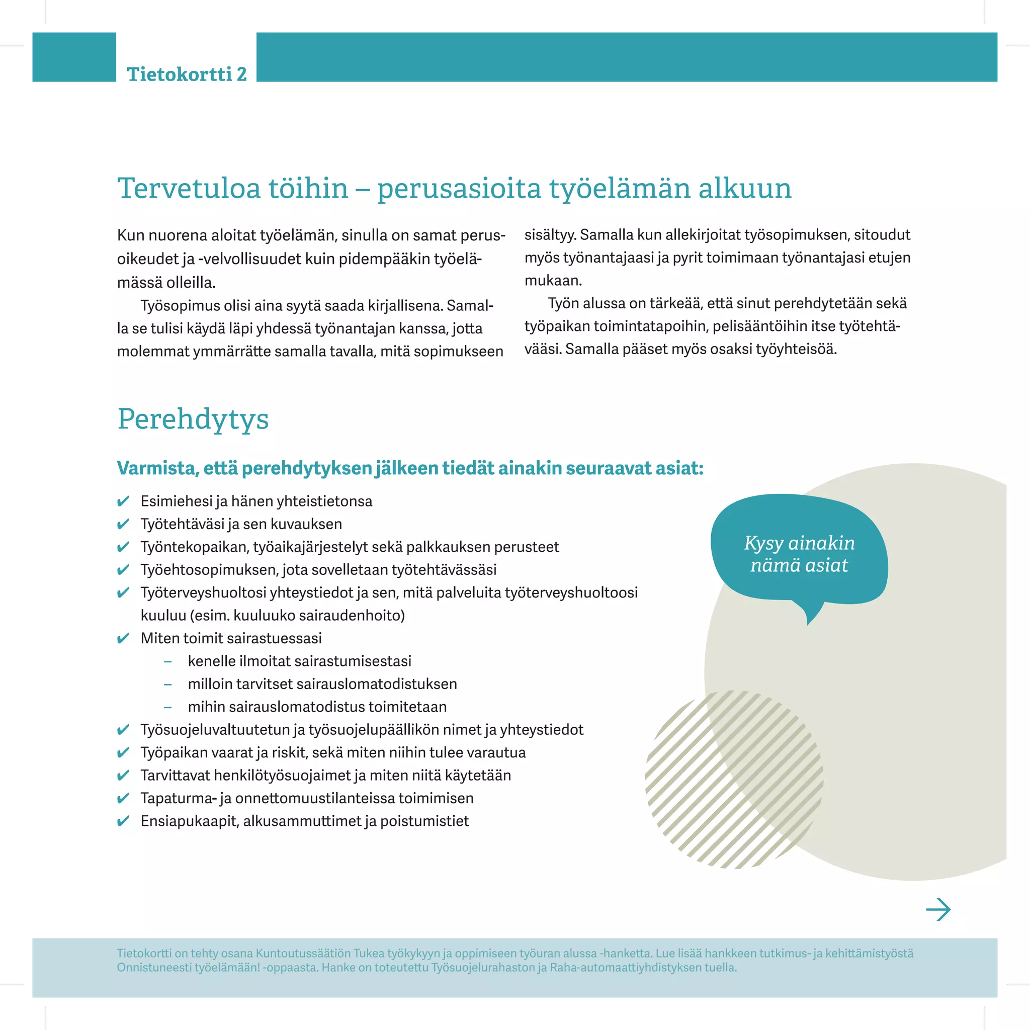 Tietokortti: Tervetuloa töihin - perusasioita työelämän alkuun | PDF