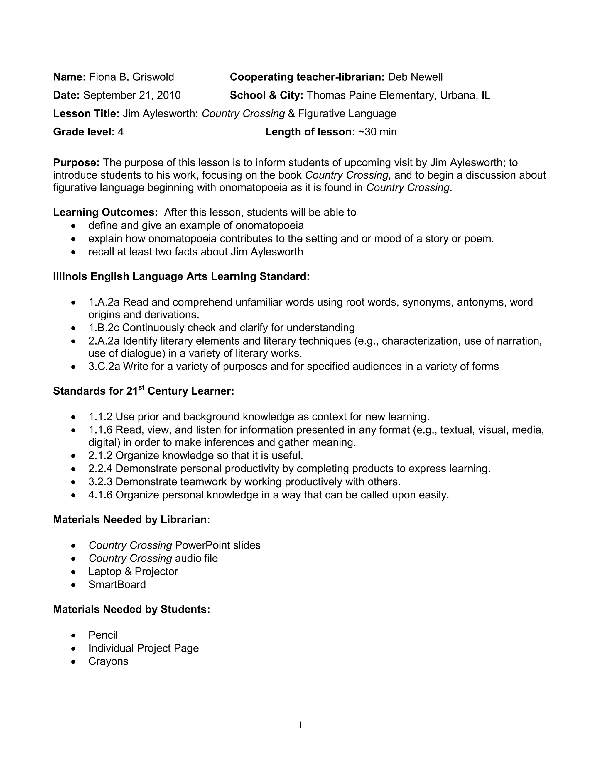 Figurative Language: Onomatopoeia Lesson | PDF