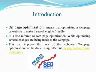 SEO On Page Optimization | PPTX