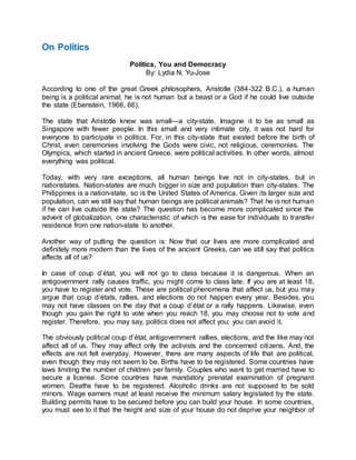 On politics politics you and democracy | DOCX