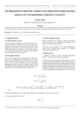 On preemptive resume versus non preemtive disciplines relevant to monopoly service facility ...
