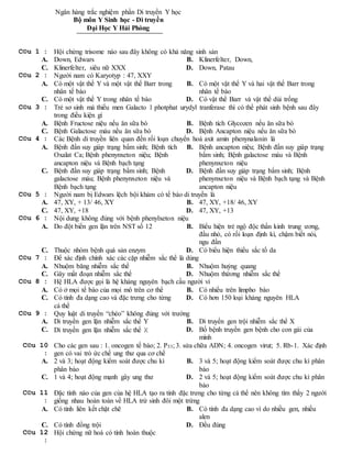 270 câu Ôn thi trắc nghiệm phần Di truyền Y học Bộ môn Y Sinh học! | DOCX
