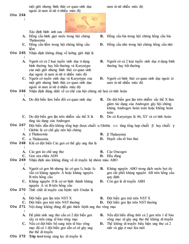 270 câu Ôn thi trắc nghiệm phần Di truyền Y học Bộ môn Y Sinh học! | DOCX