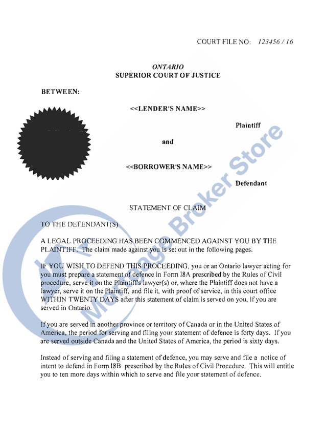 Ontario statement-of-claim example-2 | PDF | Home Financing | Personal Debt