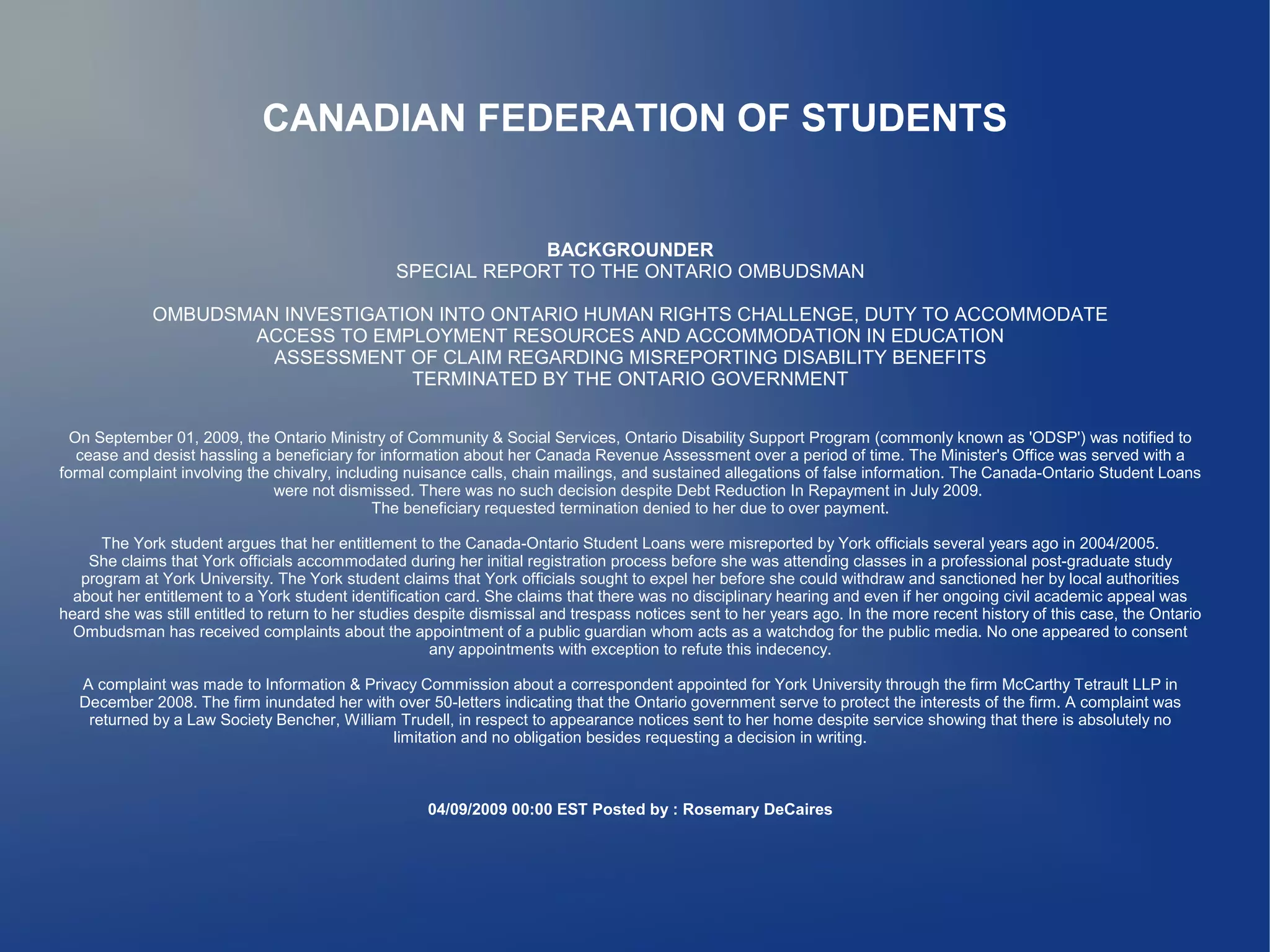 Ontario Ombudsman 1 Of 2 | PDF