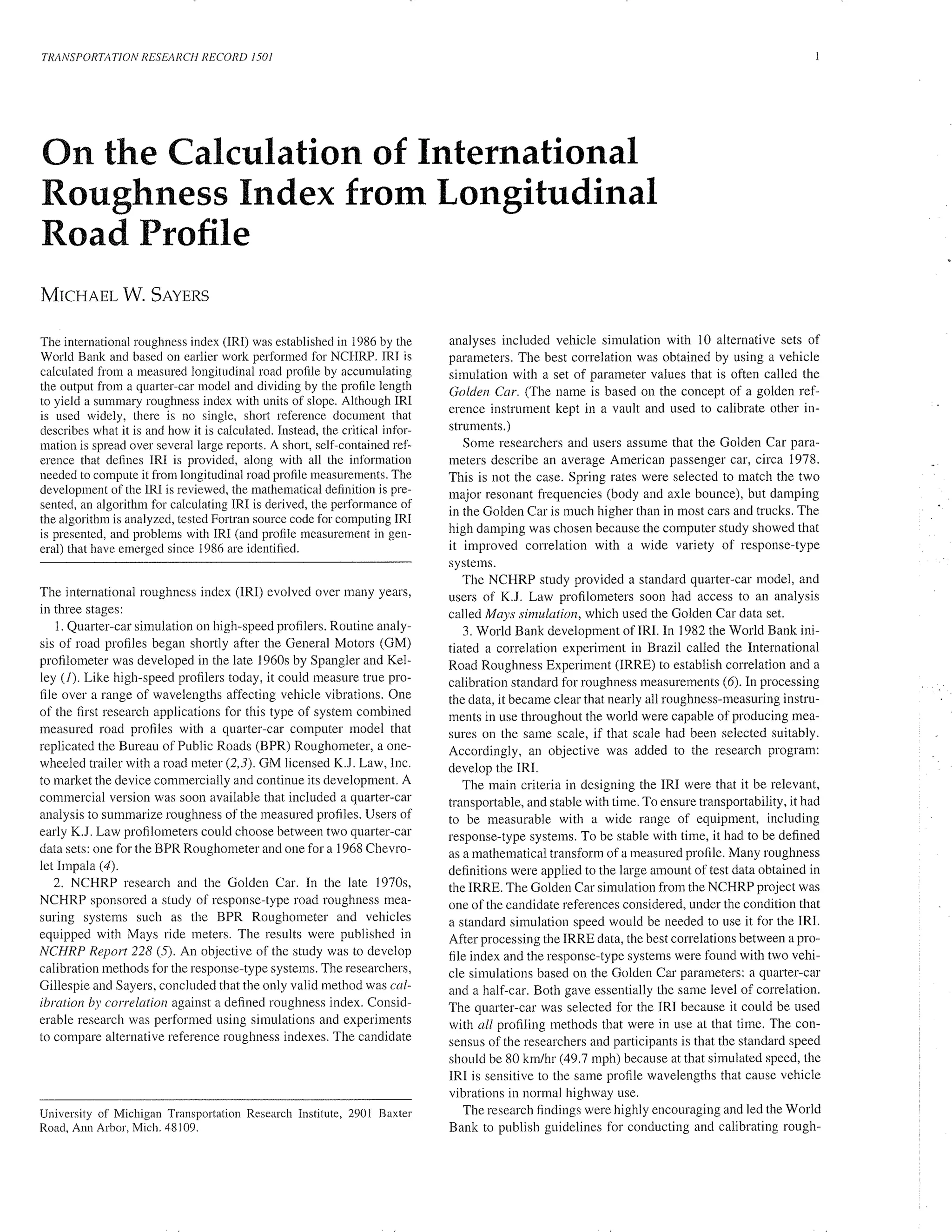 On the calculation of international roughness index 1501- sayer | PDF