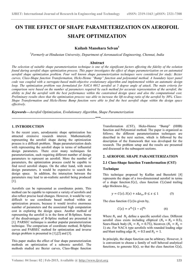 On The Effect Of Shape Parameterization On Aerofoil Shape Optimization 6940