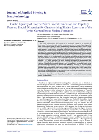 On the equality of electric power fractal dimension and capillary ...