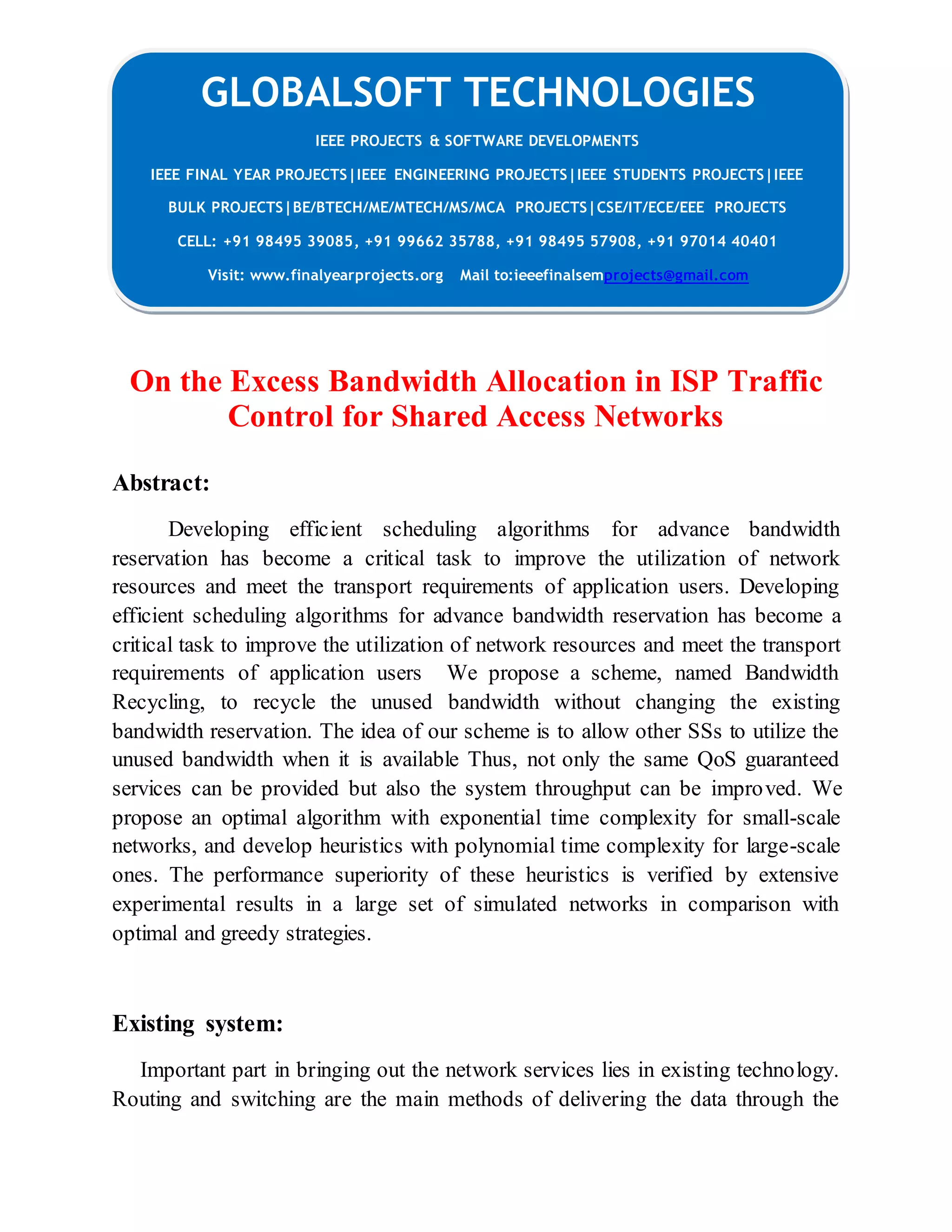 2014 IEEE JAVA NETWORKING PROJECT On the excess bandwidth allocation in ...