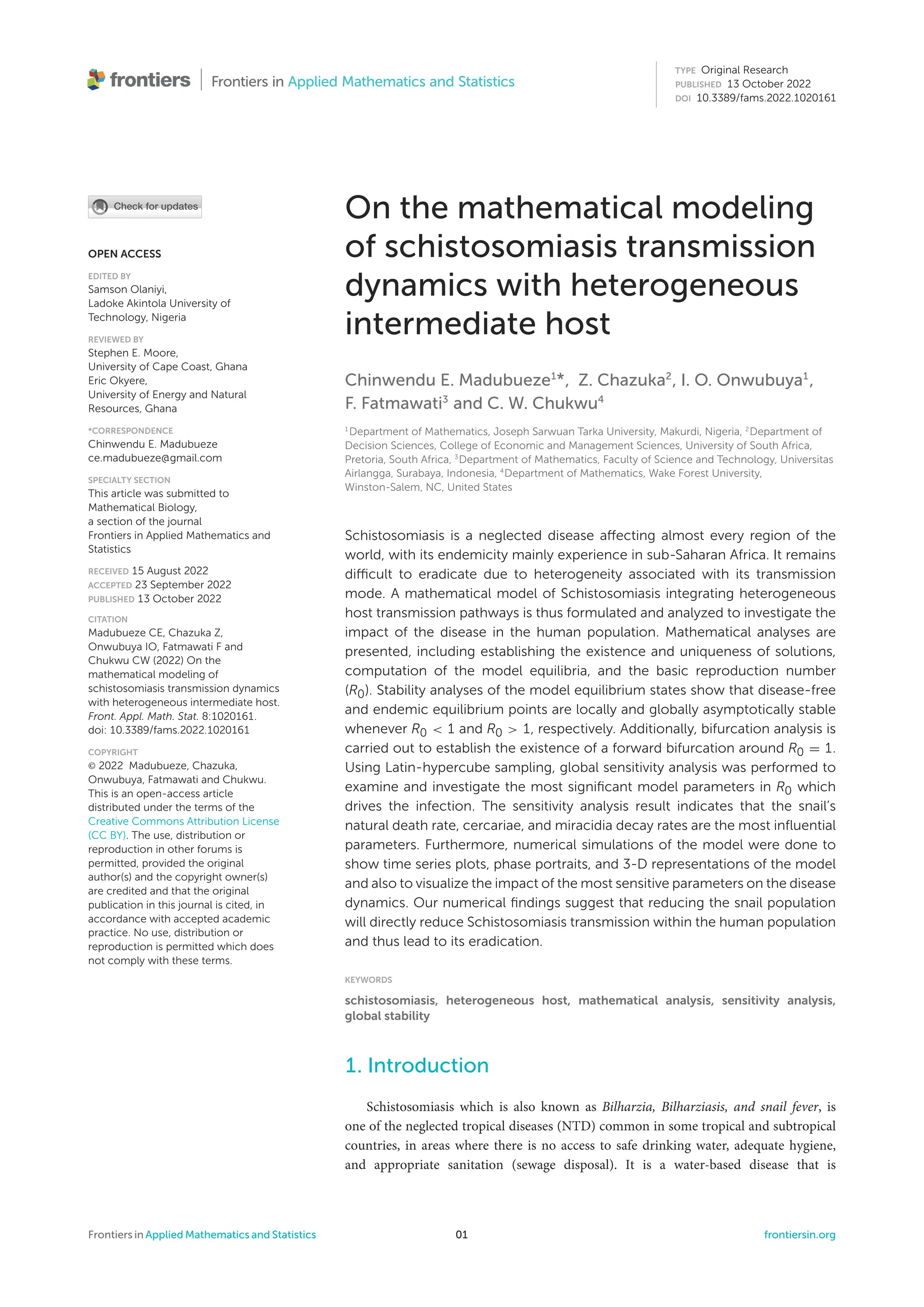 On the mathematical modeling of schistosomiasis transmission dynamics with heterogeneous ...
