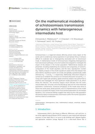 On the mathematical modeling of schistosomiasis transmission dynamics with heterogeneous ...