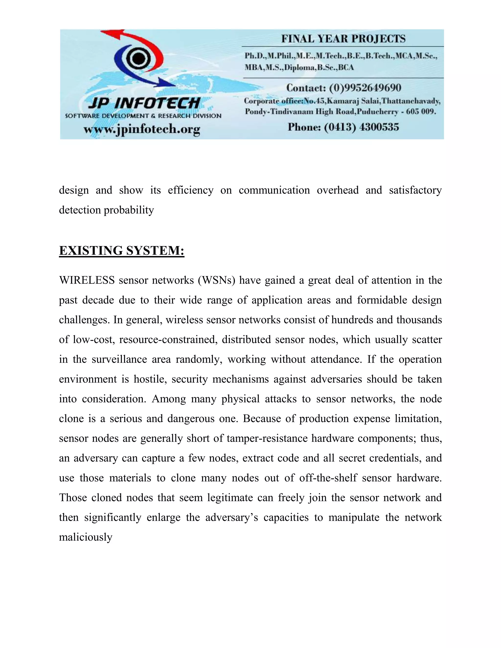 On The Node Clone Detection In Wireless Sensor Networks Docx