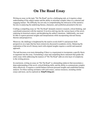 On The Road Essay.pdf | Fiction | Books and Literature