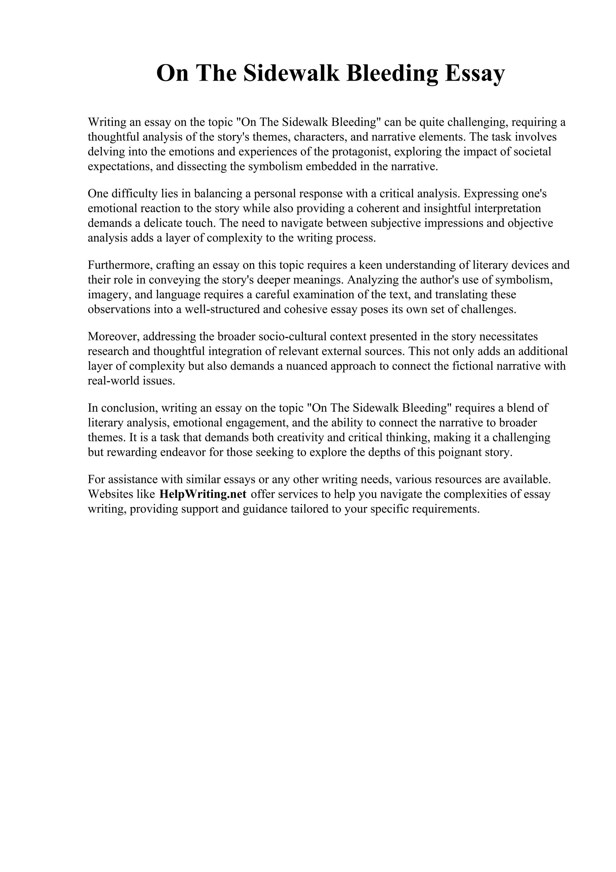 On The Sidewalk Bleeding Essay. Chaffey College | PDF