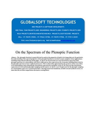 IEEE 2014 MATLAB IMAGE PROCESSING PROJECTS On the spectrum of the plenoptic function | PDF
