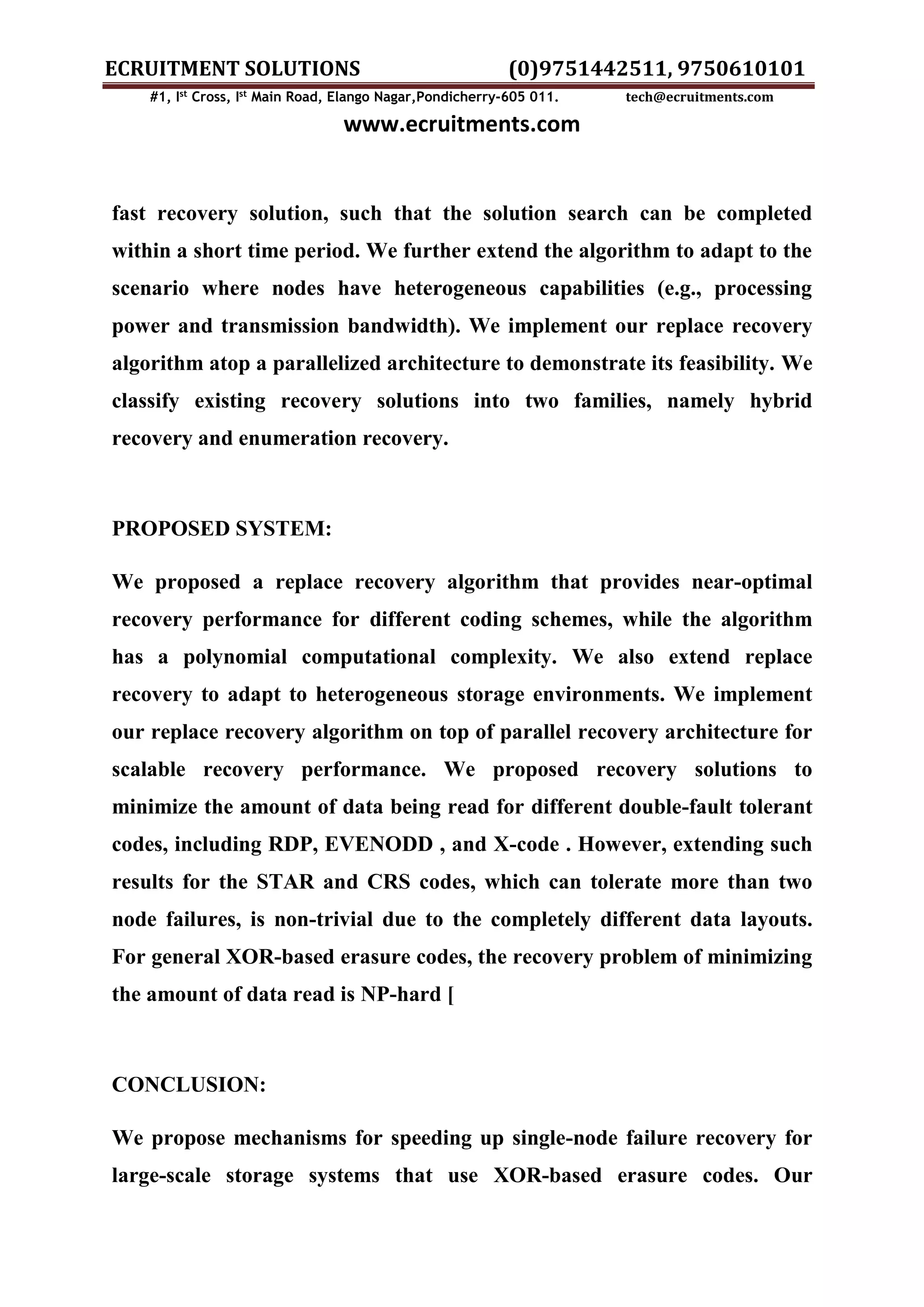 On The Speedup Of Recovery In Large Scale Erasure Coded Storage Systems Pdf 