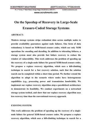 On the speedup of recovery in large scale erasure-coded storage systems | DOCX