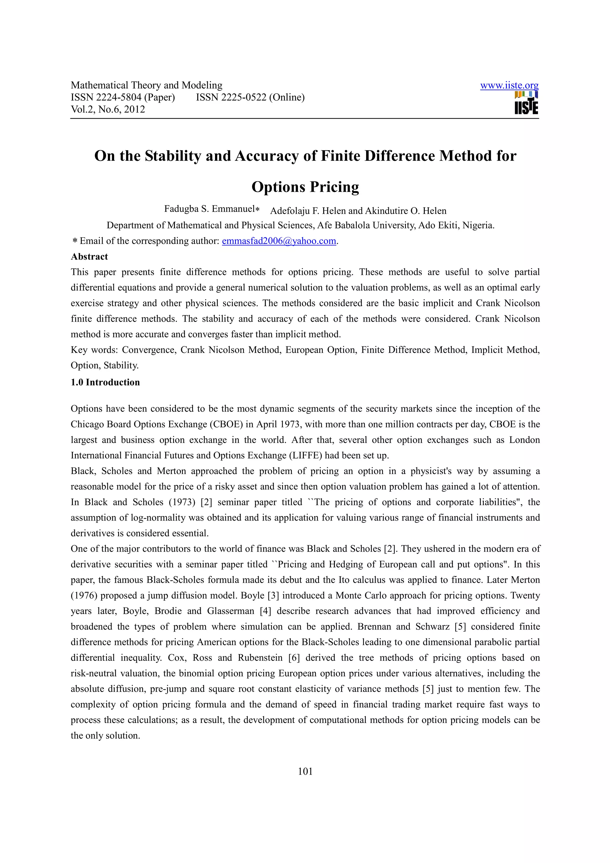 On the stability and accuracy of finite difference method for options ...