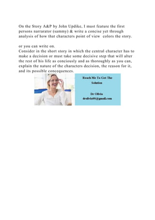 On the Story A&P by John Updike, I must feature the first persons na.docx