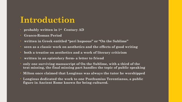 ON THE SUBLIME BY LONGINUS (THE FIRST ROMANTIC CRITIC) | PPT