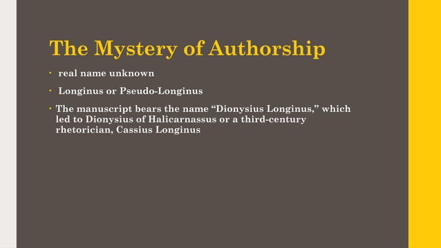 ON THE SUBLIME BY LONGINUS (THE FIRST ROMANTIC CRITIC) | PPT