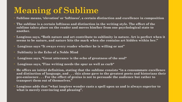 ON THE SUBLIME BY LONGINUS (THE FIRST ROMANTIC CRITIC) | PPT