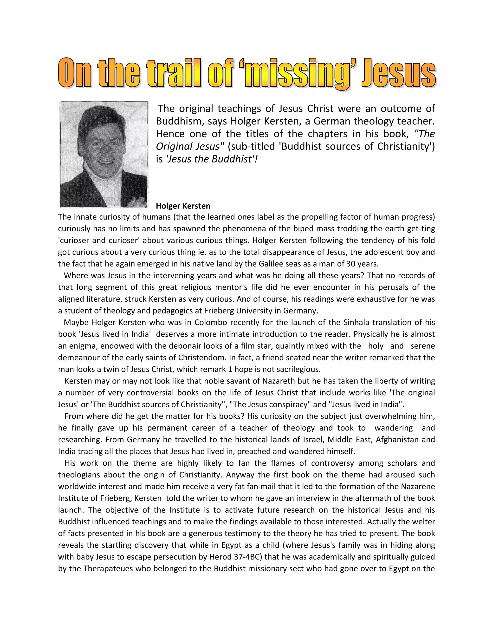 On the trail of missing Jesus-Holger Kersten | PDF