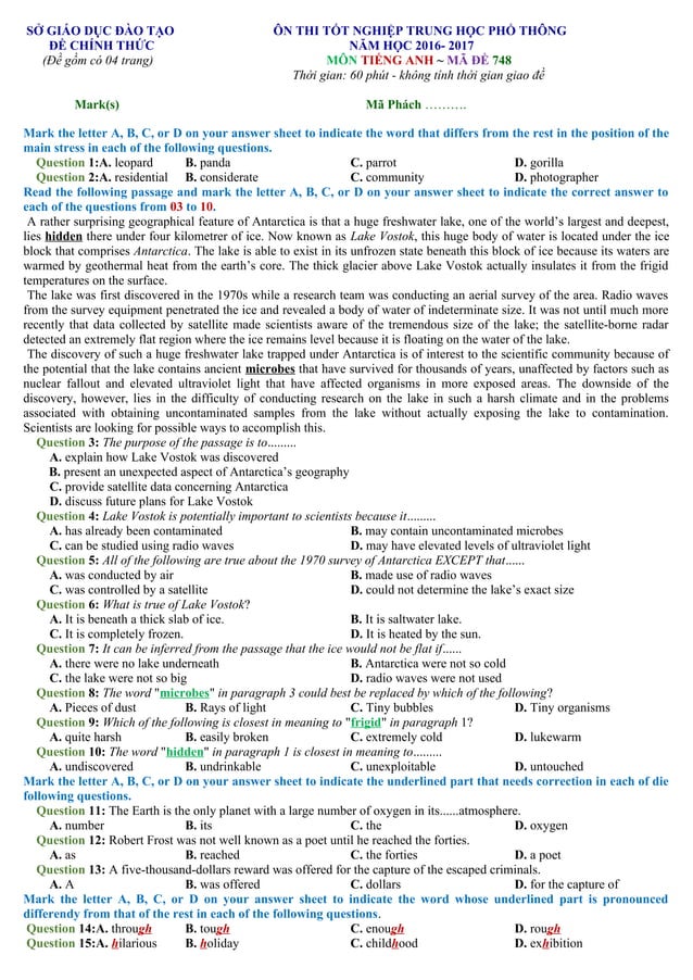 On thi tot nghiep thpt mon tieng anh hay va kho.doc