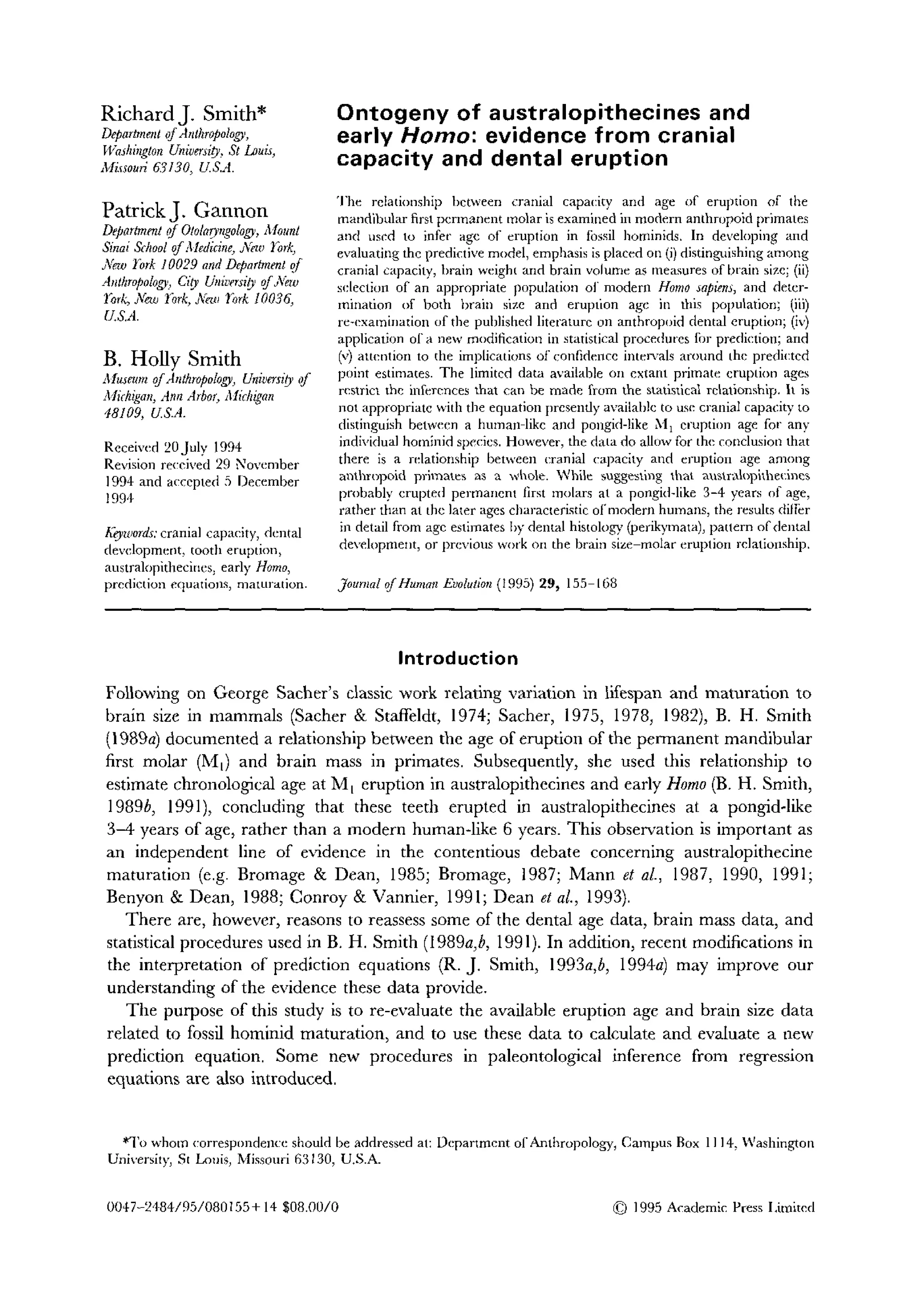 Ontogeny of australopithecines and early homo: evidence from carnial ...