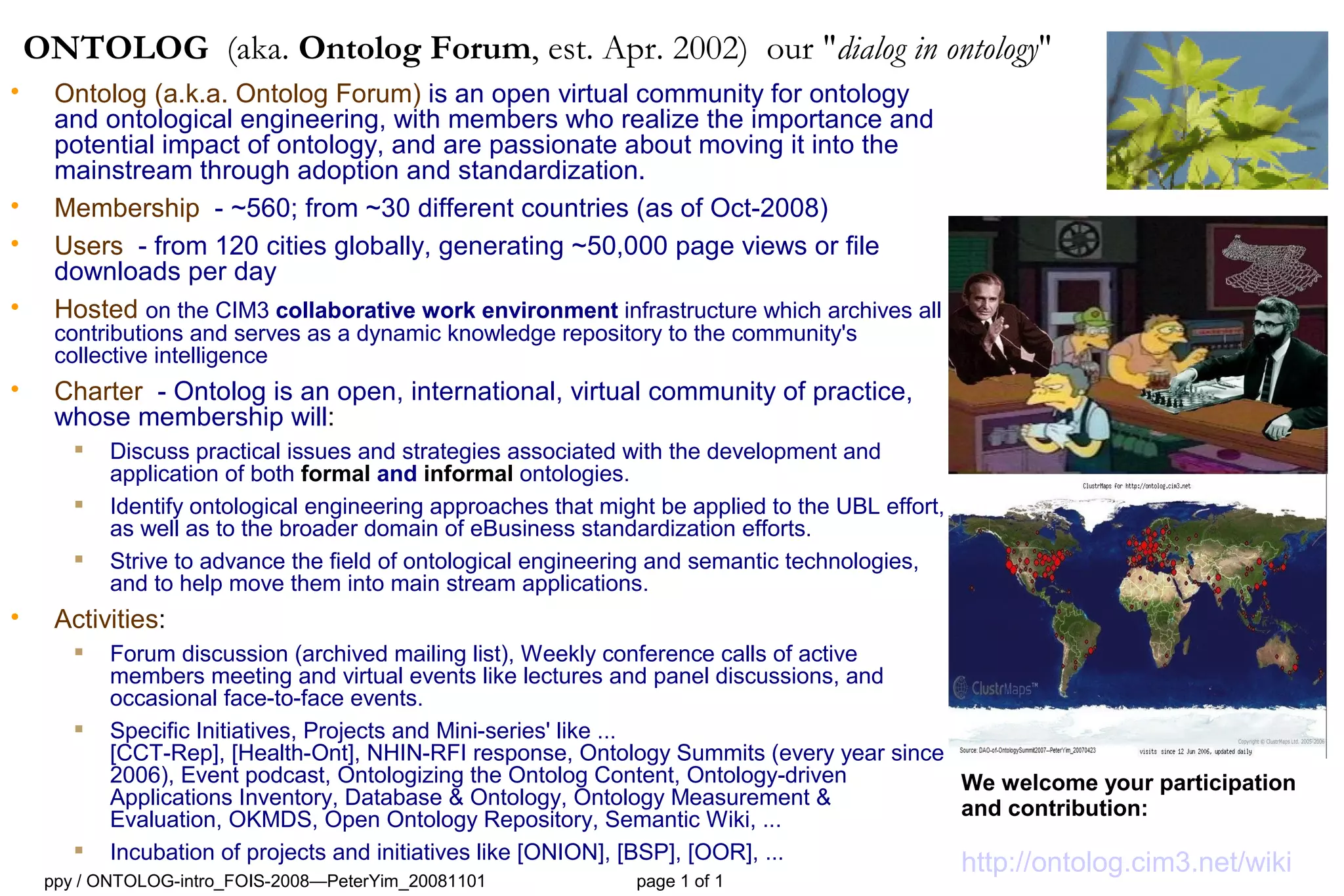 Ontolog intro--peter yim-leoobrst-kurtconrad-oct-2008 | PPT