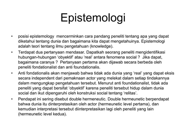 Ontology, epistemology & methodology nur azizah-edit | PPTX