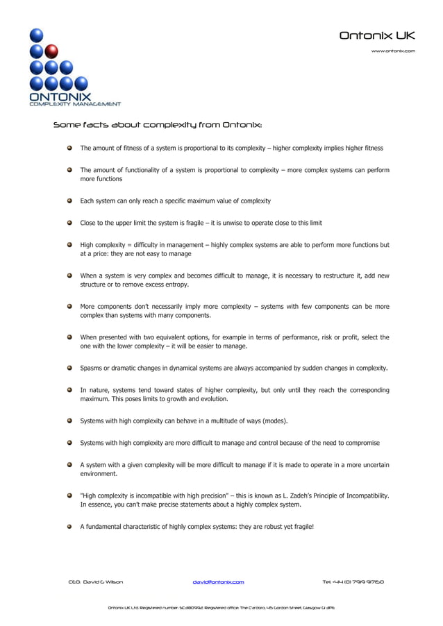 Ontonix UK: Complexity Facts | PDF Ontonix UK: Complexity Facts | PDF
