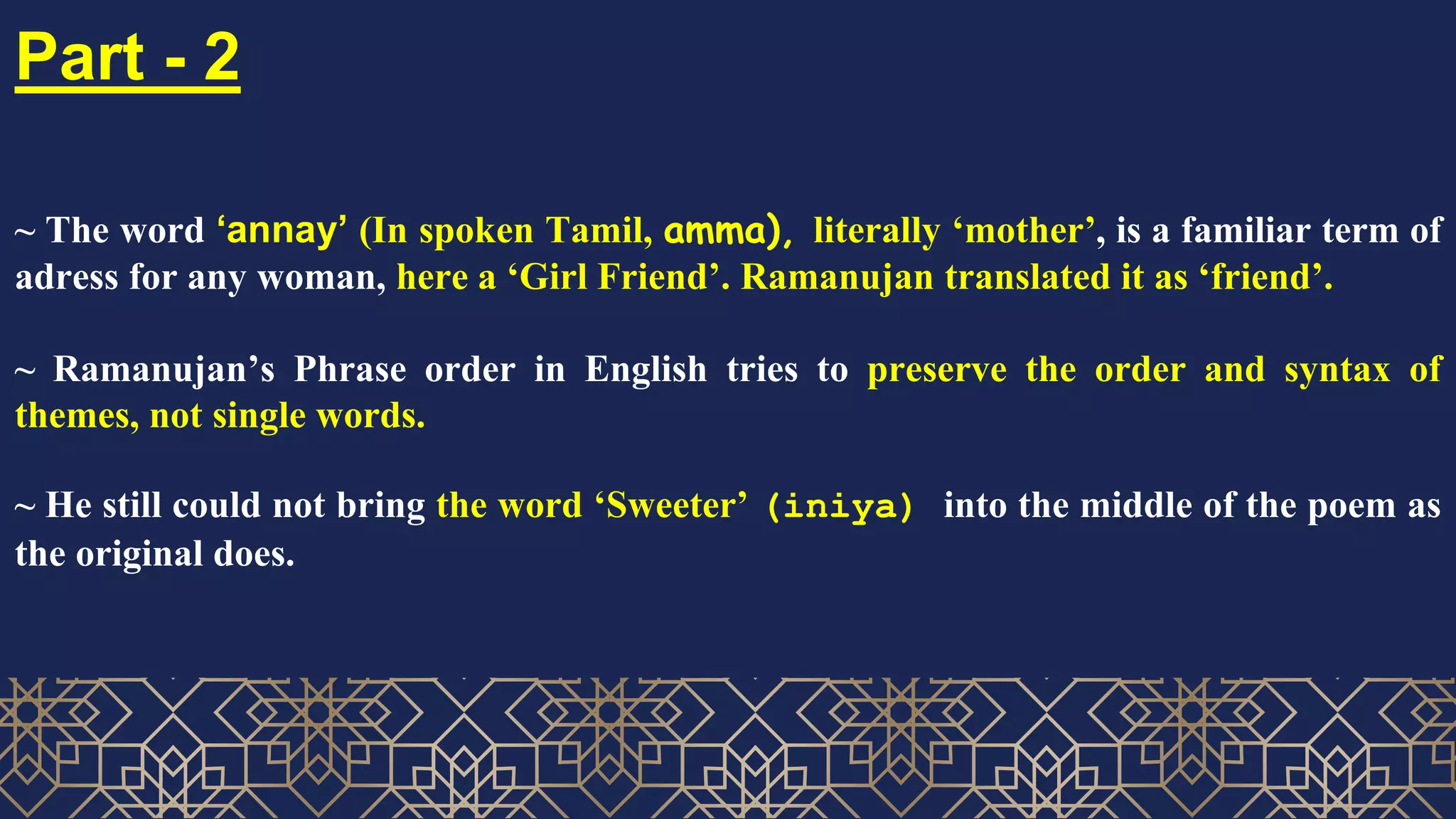 On Translating a Tamil Poem - A. K. Ramanujan.pptx
