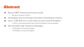 On using monolingual corpora in neural machine translation | PDF