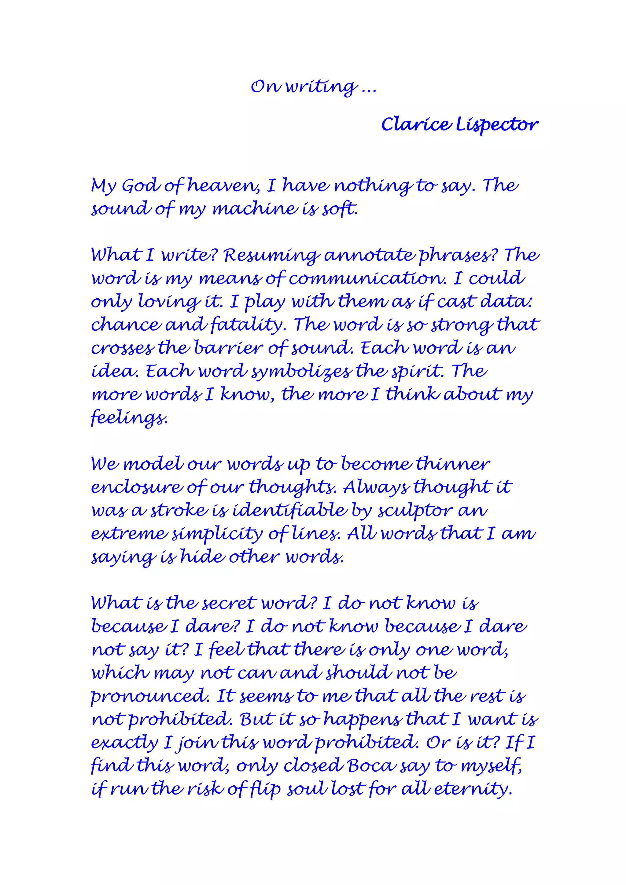 On Writing Clarice Lispector | DOCX