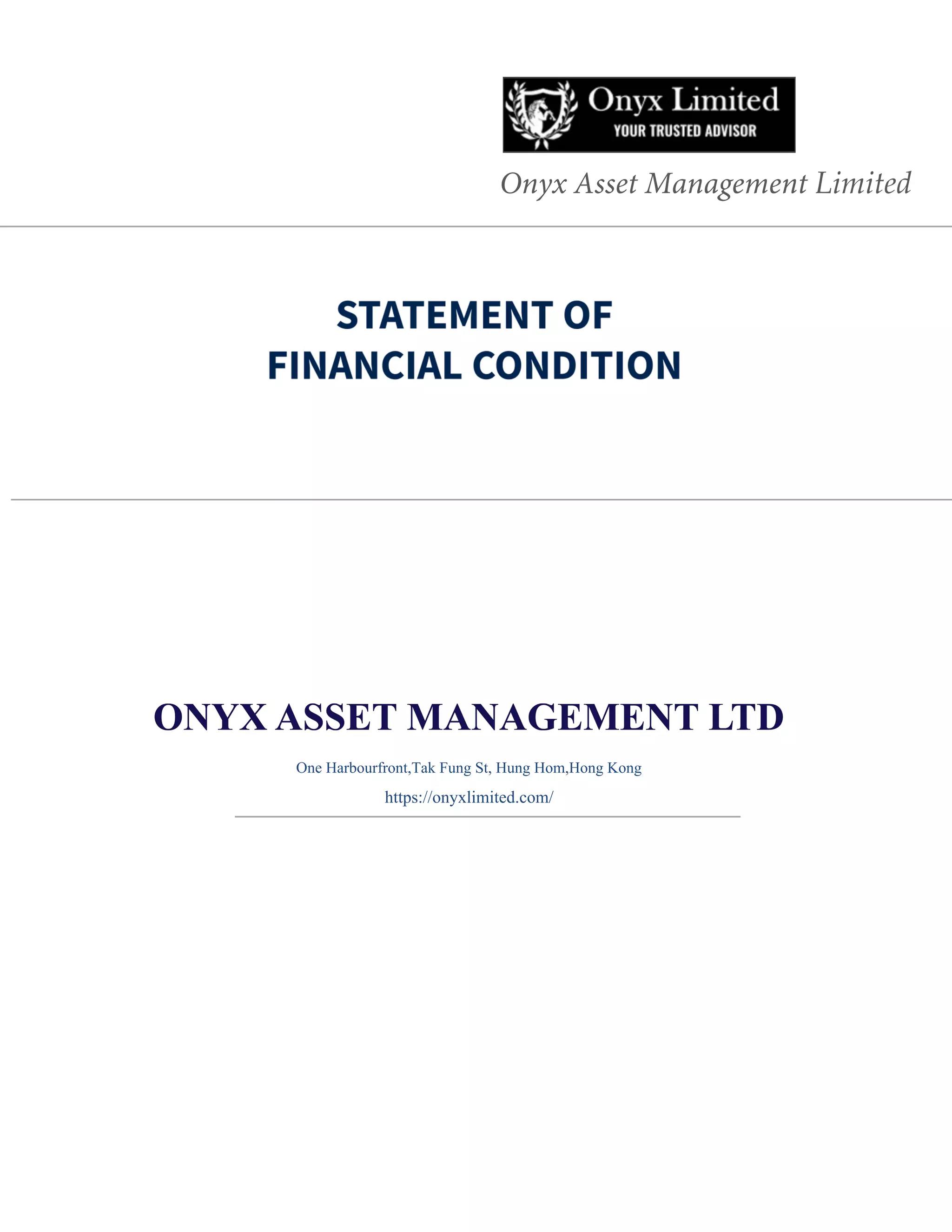 Onyx Ltd Statement of Financial Condition | PDF