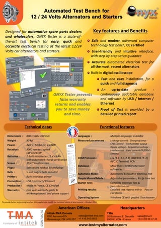 ONYX Tester, an automatic way to control alternators and starters | PDF