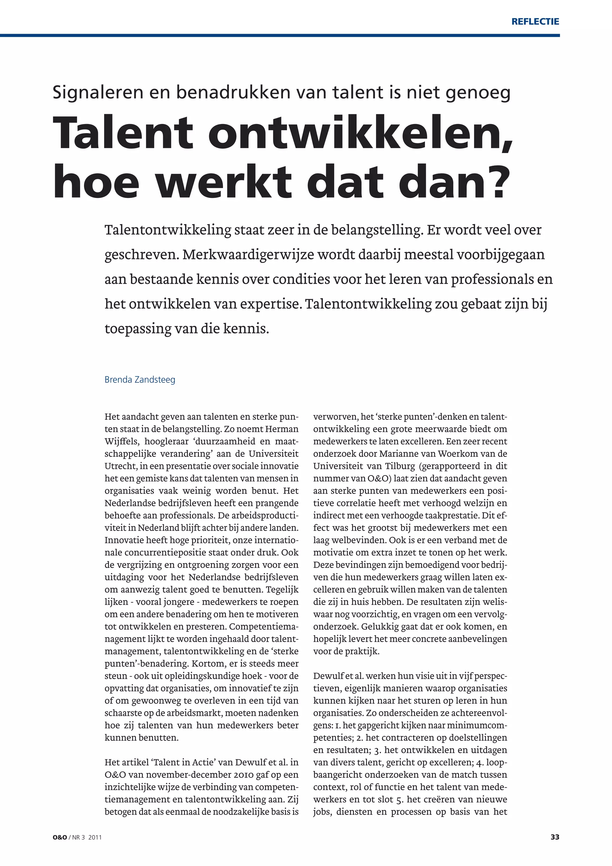 O&o 3 2011 talent ontwikkelen | PDF