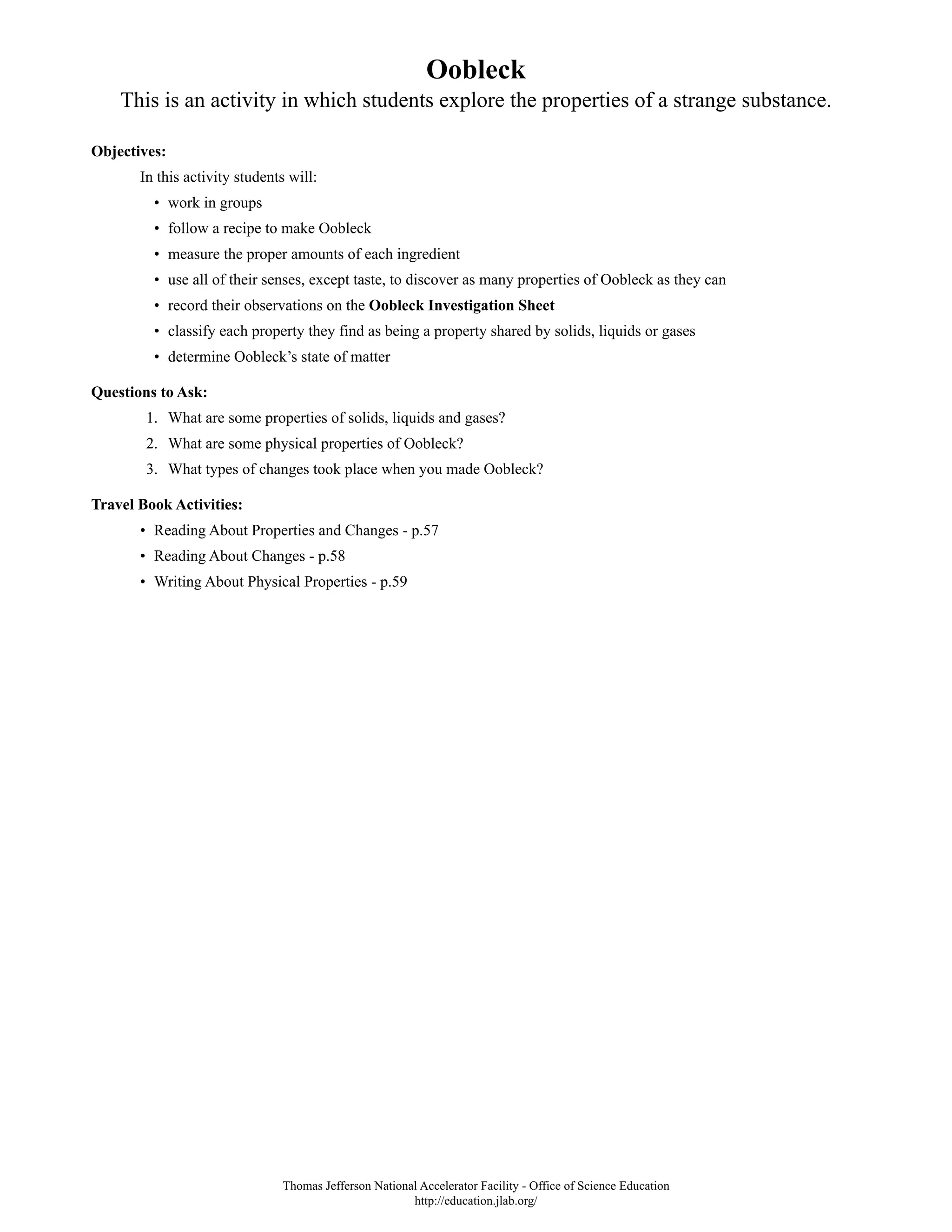 Oobleck Experiment | PDF