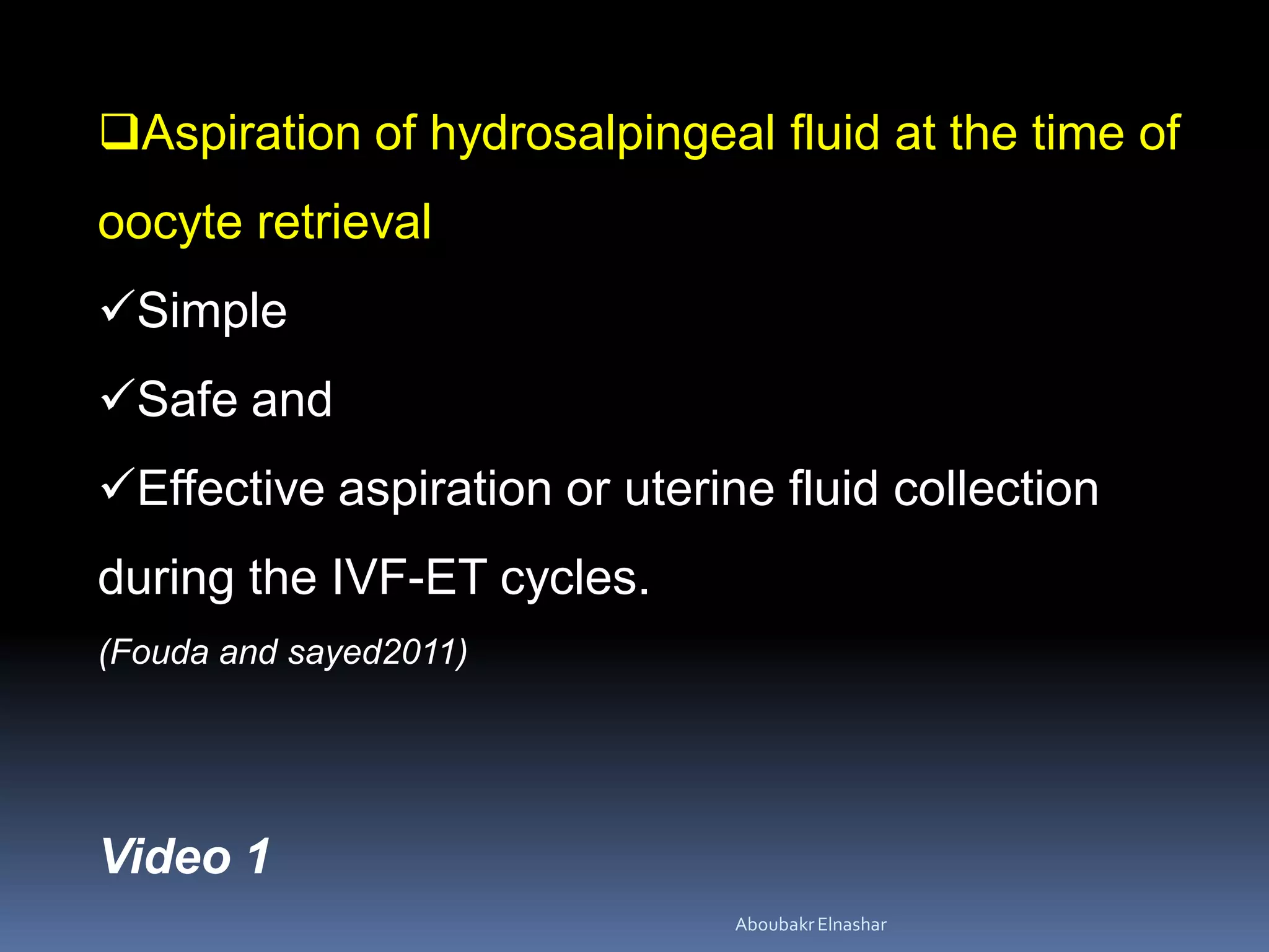 OOCYTE RETRIEVAL Prof. Aboubakr Elnashar | PDF