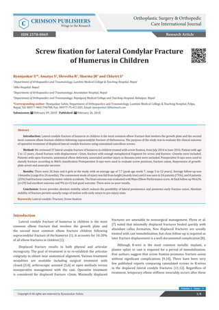 Screw fixation for Lateral Condylar Fracture of Humerus in Children | PDF