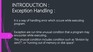 Exception handling in c++ | PPTX | Programming Languages | Computing