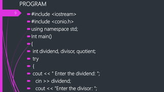 Exception handling in c++ | PPTX | Programming Languages | Computing