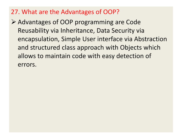 OOP interview questions & answers. | PPTX | Programming Languages | Computing