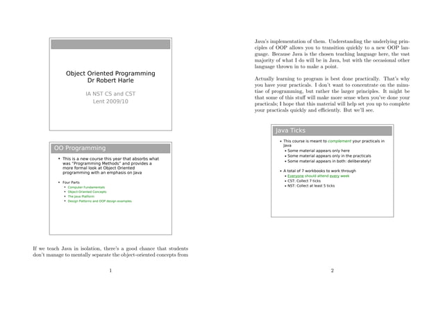 Object Oriented Programming -- Dr Robert Harle | PPT