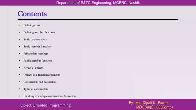 OOP Unit 2 - Classes and Object | PPT